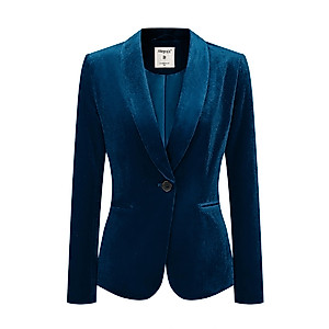 Allegra K Women's Christmas Office Coat Solid Shawl Collar 1 Button Velvet Blazer Medium Deep Blue