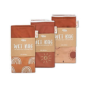 KKTAPOS Wet Dry Bags for Baby Cloth Diapers - Waterproof Reusable Washable Travel Bags, Gym Bag, Pool, Daycare Soiled Baby Items Yoga Gym Bag for Swimsuits & Wet Clothes 3pcs/set (Sun)