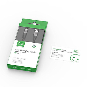 Minthouz USB C Cable Fast Charging Type C Cable 3A USB to USB C Cable Compatible with Samsung Galaxy S10 S9 S8 Plus Note 9 8, Huawei, Moto Z Z2, LG V30 V20, Nylon-Braided-Grey [1-Pack 6ft]