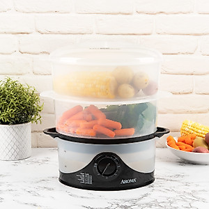 Aroma Housewares 6Qt. 2-Tier Food Steamer, Dishwasher Safe (AFS-140B), Black, 6 Liter