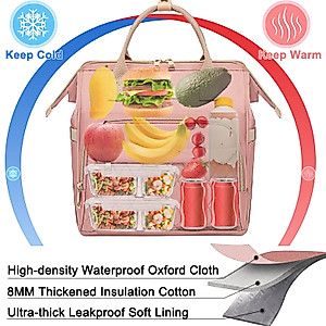 AIJIEKE Lunch Bag For Women, Cute Insulated Lunch Bag, Large Lunch Tote For Work, Leak Proof Lunch Box For Adults, Lunch Purse, Cooler Bag With Side Pockets And Shoulder Strap For Picnic Office(Pink)