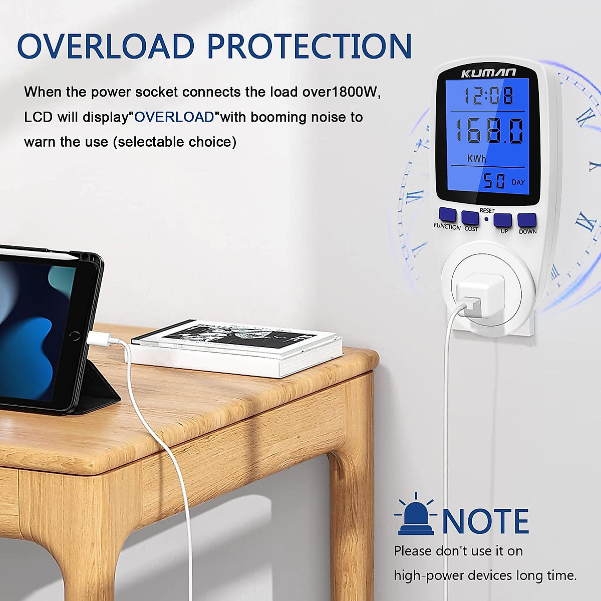 Upgraded Watt Meter, Home Electricity Usage Monitor, Plug-in Socket Power Meter, Power Watt Voltage Amps Meter Tester, Overload Protection