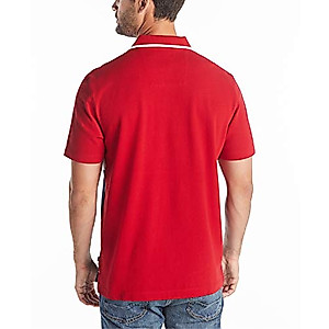 Nautica Men's Short Sleeve 100% Cotton Pique Color Block Polo Shirt, Red, Large