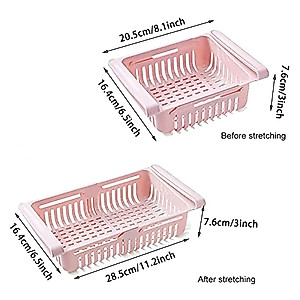 TIST Retractable Fridge Drawer Organizer Basket, Vegetable Drain Basket Fruit Cleaning Storage Box Fridge Hanging Organizer (Color : Pink)