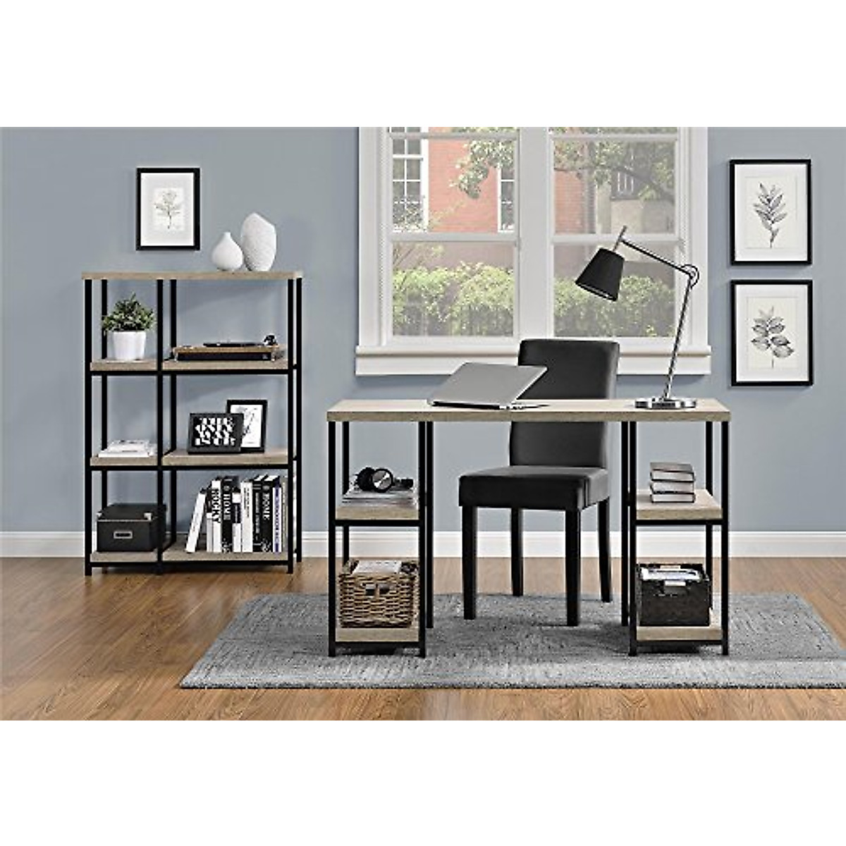Ameriwood Home Elmwood Double Pedestal Desk, Distressed Gray Oak