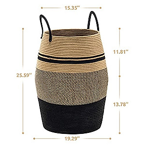 YOUDENOVA 105L Extra Large Woven Laundry Hamper Basket with Heavy Duty Cotton Rope Handles for Clothes and Toys in Bedroom, Nursery Room, Bathroom, Jute