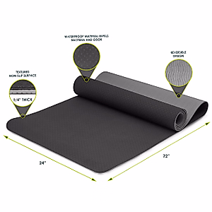ProsourceFit Natura TPE Yoga Mat 1/4" (6mm) Thick, 72" Long, Reversible with High-Density Cushion & Non-slip Texture, Eco-conscious & Hygienic