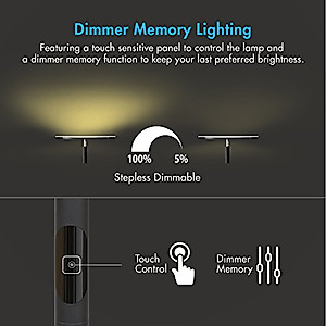 Tenergy Torchiere Remote Control Floor Lamp, 3000 LM LED Floor lamp 30W (150W Equivalent) Standing Lamp with Stepless Touch Dimmer, Omnidirectional Remote Control, 90° Adjustable Top, Warm White Light
