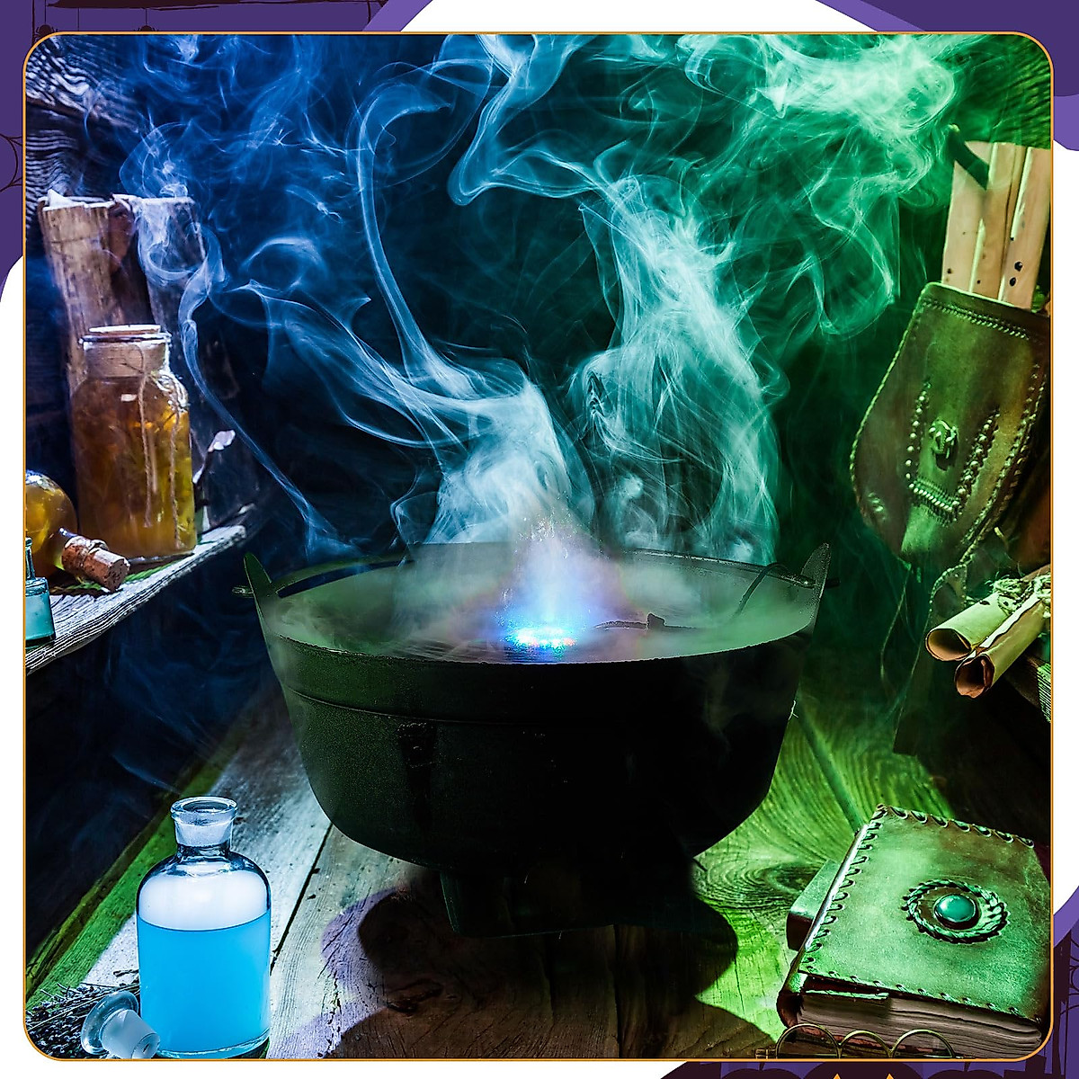 Wettarn 14 Inches Black Plastic Witch Cauldron Mist Maker Fogger Kettle Planter Trick or Treat Bucket for Halloween Party Prop Home Outdoor Decorations