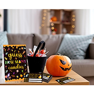 BIZIBAFF Halloween Guess How Many Candies Game Halloween Candy Party Game for Adults Women 50 Candies Guessing Game Cards Halloween Baby Shower Party Game Decoration Halloween Party Favors Supplies