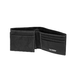 Steve Madden Men's Leather Wallet Extra Capacity Attached Flip Pockets, Black/Antique, One Size
