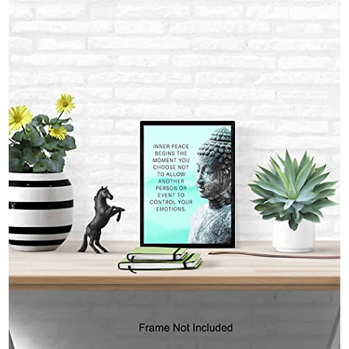 Buddhism Buddha Statue Art Print - Inspirational Motivational Zen Quote Wall Decor for Bathroom, Home, Apartment, Spa, Yoga or Meditation Room - Unique Gift for New Age Fan Women - 8x10 Blue Picture