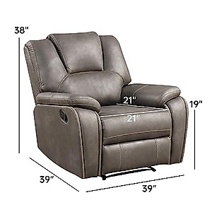 ANJ Manual Recliner Chair with Padded Headrest and Armrest, Overstuffed Reclining Chairs Comfy Faux Leather Recliners Single Sofa for Living Room