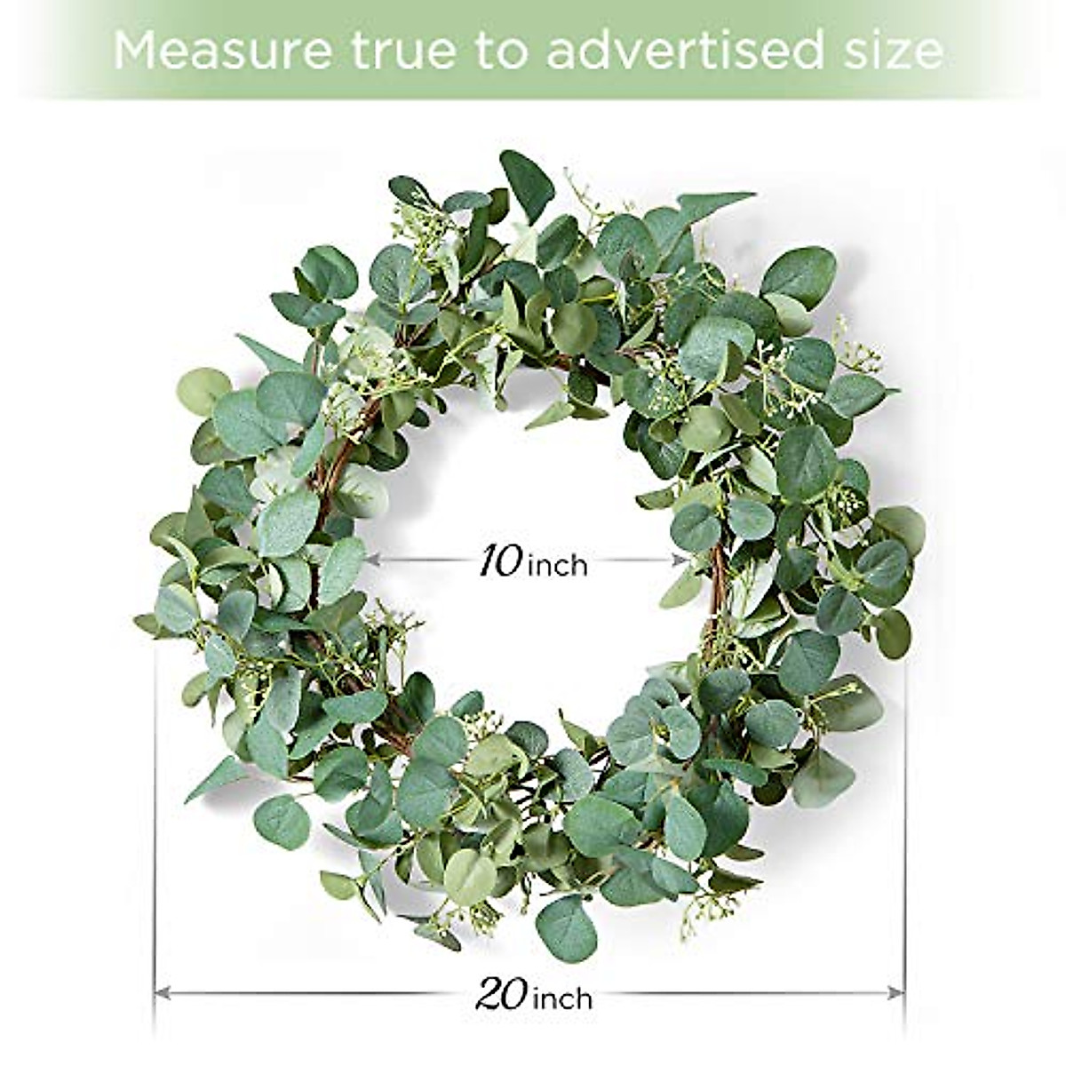 LIFEFAIR Wreaths for Front Door, 20 Inch Artificial Green Eucalyptus Leaf Wreath, Spring Summer Wreath for Window Home Porch Farmhouse Patio Garden Decor, House Warming Gifts