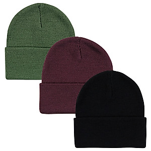 Hudson Baby Unisex Baby Knit Cuffed Beanie 3pk, Green Burgundy, Infant Toddler