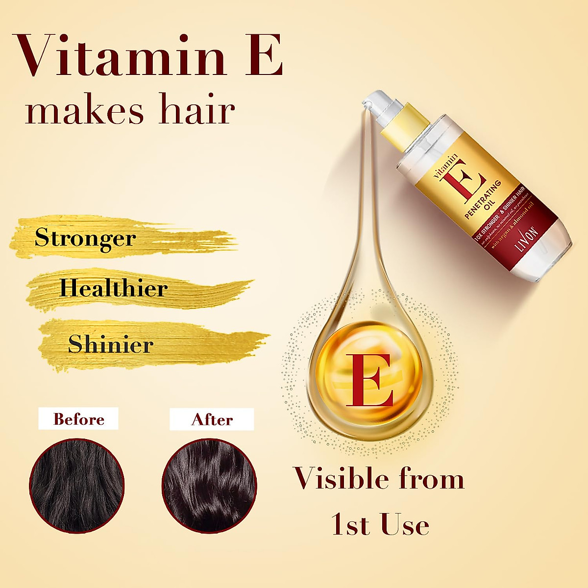 Livon Hair Serum for Men & Women | Frizz free & shinier hair | Sulphate & Paraben free| All Hair Types | Lightweight & Non Greasy | Vitamin E Serum Oil | Enriched with Argan & Almond Oil | 3.3 Fl.oz