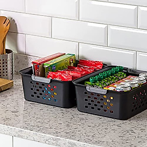 IRIS USA Plastic Storage Basket, 6-Pack, Medium, Shelf Basket Organizer for Pantries, Kitchens, Cabinets, Bedrooms, Black