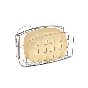 iDesign Plastic Kitchen Sink Suction Holder, Caddy for Soap, Sponges, Scrubbers in Bathroom, Shower Stall, Tub, Laundry Room, 3.75" x 2" x 2" - Clear