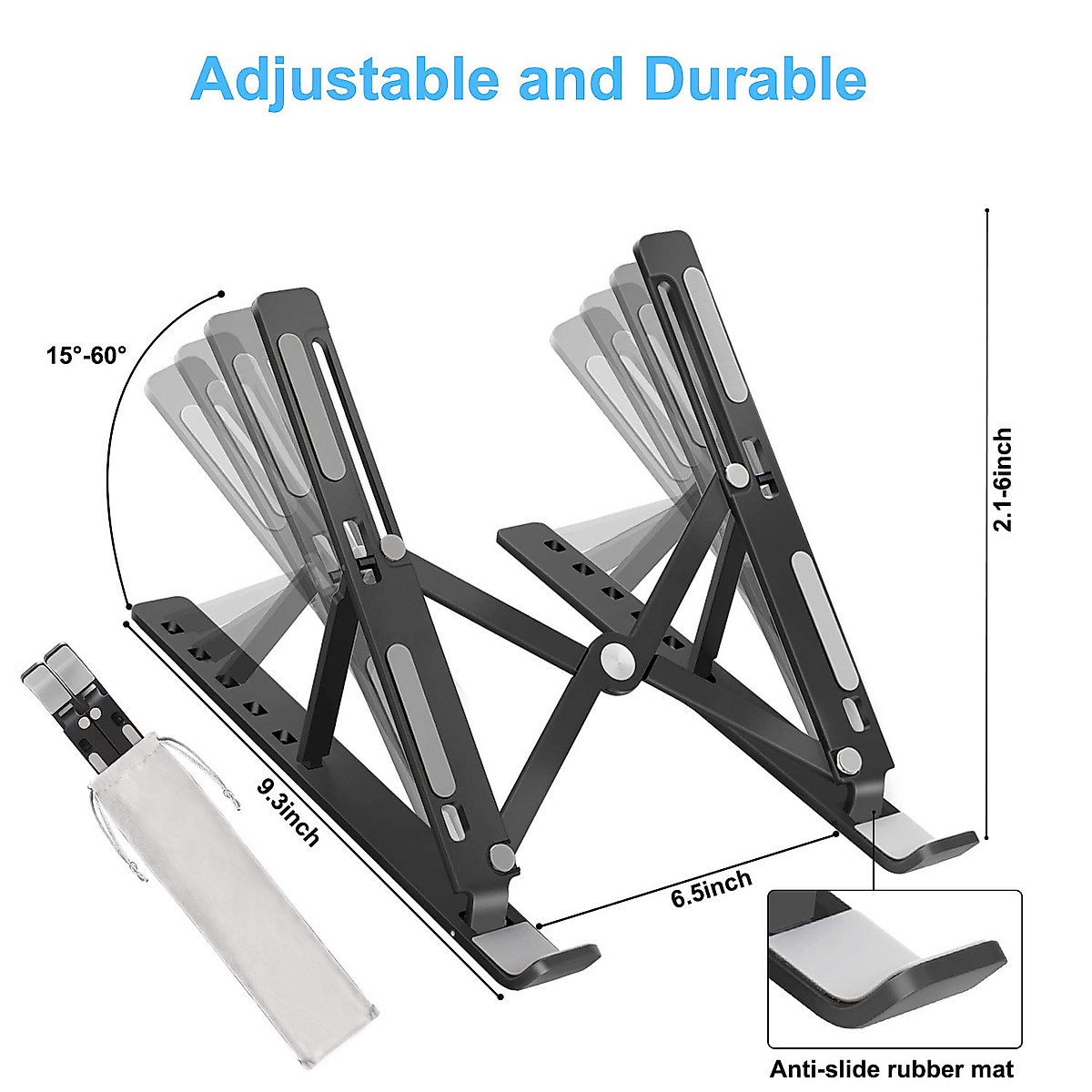 JARLINK Adjustable Laptop Stand, Foldable Aluminum Desktop Laptop Riser Compatible with MacBook Air Pro, HP, Lenovo, Dell, More Tablet (up to 15.6 inches), Black