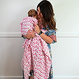 LollyBanks Swaddle Blanket | 100% Muslin Cotton | Newborn and Baby Nursery Essentials for Girls, Registry | Flamingo and Flower 3 Pack