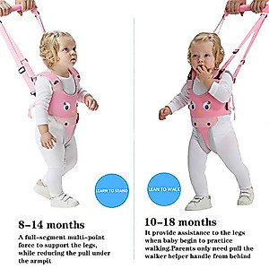 IULONEE Baby Walker, Handheld Kids Toddler Walking Harness Helper Assistant Protective Belt Child Activity Walker Adjustable Standing Up Walking Learning Helper for Toddler 7-24 Month (Pink)