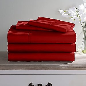 Split King Sheets Sets for Adjustable Bed, Soft 100% Egyptian Cotton 400-Thread-Count, Sateen Weave, 5PC Set with 2 Fitted Sheets, Split-King Sheet Set 21-Inch Deep Pockets, 400-TC - Burgundy Solid