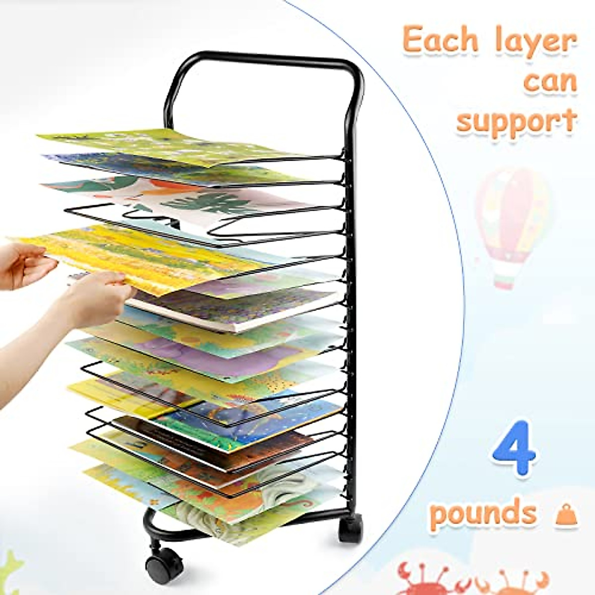 Lzttyee Art Drying Rack for Classroom Paint Drying Rack Art 16 Shelves Metal Artwork Storage Display Rack Art Drying Rack with Wheels for Classroom Painting Crafts (16 Shelves)