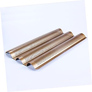 BIENKA 1pc Toast for Tray Steel Sub Pan Bake Non-stick Perforated Loaves Nonstick Oven Pans Wave Frame Bread Toasting Tool Rack Slots Loaf Forms Carbon Stick Size Kitchen Golden bread pan (Color : Go