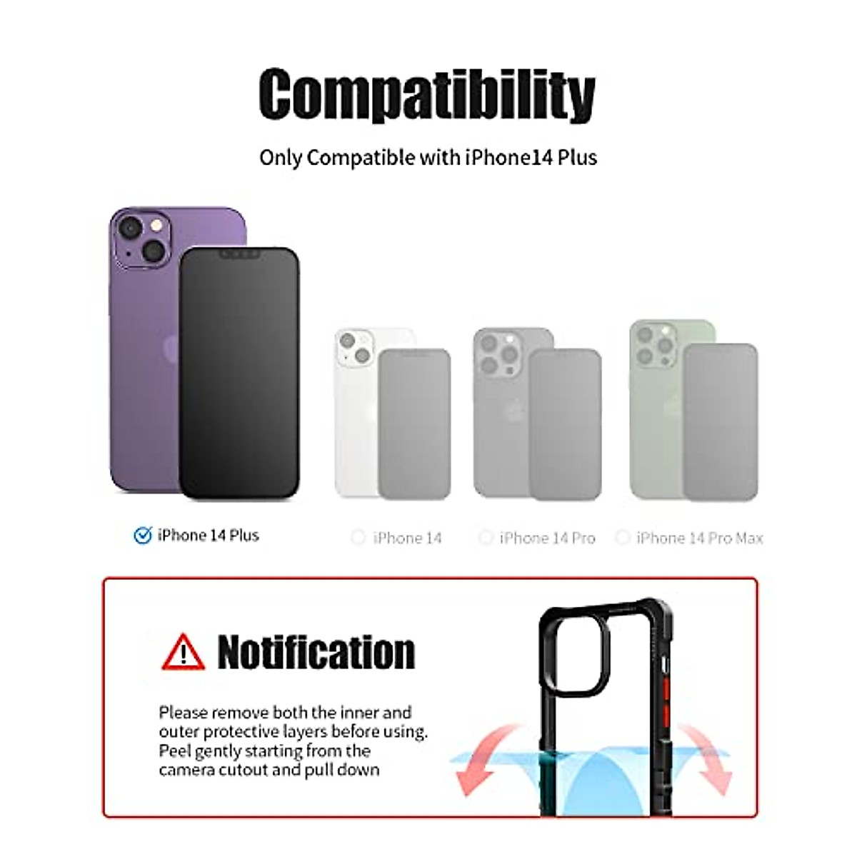 GOOSPERY Z Bumper 360° Sturdy Kickstand Ring Holder Crossbody Compatible with iPhone 14 Plus Case [Strap Included] Dual Layer Structure TPU EdgeClear Cover with Strap, Black