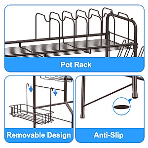 Bextsrack Over The Sink Dish Drying Rack, Multifunctional Dish Drying Rack with Pot Rack for Kitchen Storage Organizer