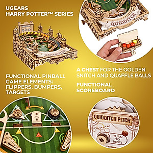 UGEARS Harry Potter Quidditch Pinball Machine - Wooden Models to Build for Adults with Engaging Gameplay - Wooden Pinball Machine Experience in 3D Puzzle Design - Ideal for Wooden Model Kits Fans