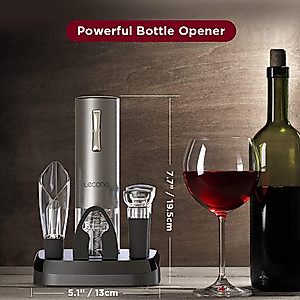 Electric Wine Bottle Opener, Lecone 8-in-1 Electric Wine Opener with Charging Base, Aerator & Pourer, Foil Cutter, 2 Vacuum Stoppers, Coaster & Ice Cubes, Stainless Steel Wine Opener Electric Gift Set