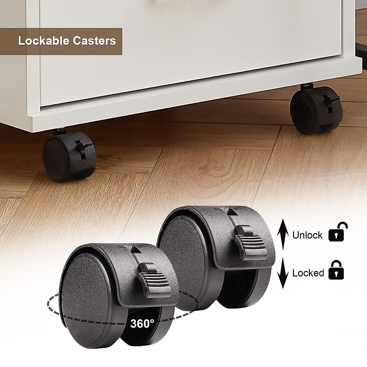 TUKAILAi Mobile File Cabinet with 3 Drawers, Under Desk Rolling Filing Cabinet with 4 Wheels for Letter/Legal / A4 Size, Wooden Stationery Storage Cabinet for Home Office (White)