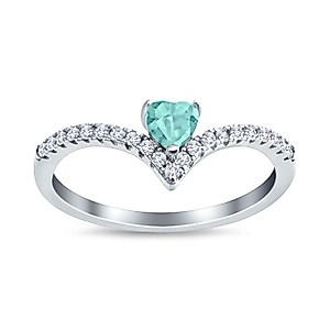 Blue Apple Co. Simulated Paraiba Tourmaline CZ Size-9 Chevron Midi V Ring Band Heart Simulated Stone Round Simulated Cubic Zirconia 925 Sterling Silver