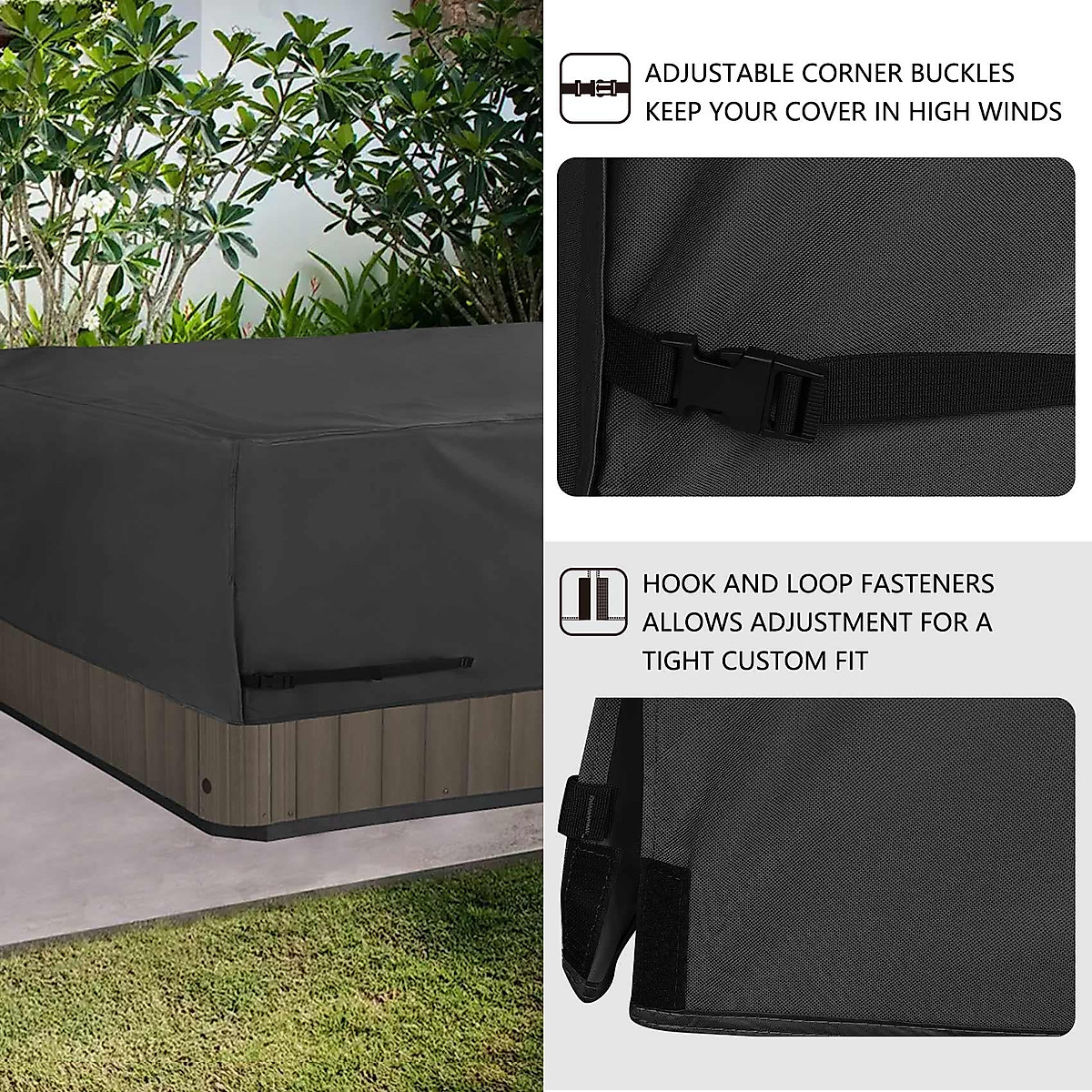 ULTCOVER Smart Selection Outdoor Hot Tub Hard Cover Protector Waterproof Square SPA Cover Cap 76 inch, Black