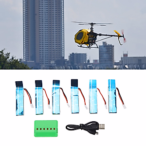 NestNiche 3.7V 520mAh Li-ion Battery, 6 PCS Lightweight High Discharge Rate RC Batteries with Charger Cable for RC Airplane Helicopter Models, Blue