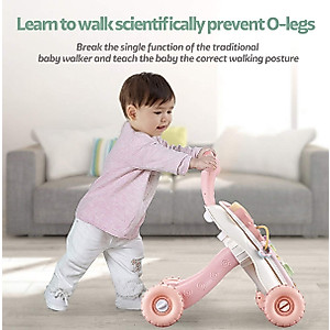 Baby Learning Walker Sit-to-Stand Baby Walker with Wheels Entertainment Table Kids Early Educational Activity Center, Baby Push Walkers for Boys and Girls, Pink