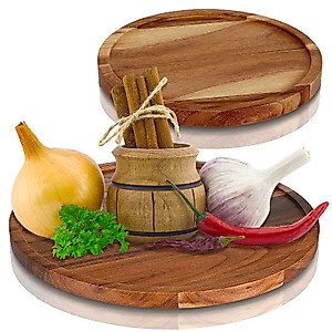 2 Pack Acacia Wood Lazy Susan Organizer 12 Inch 9 Inch Wooden Lazy Susan Turntable Non Skid Rotating Kitchen Tray for Counter Kitchen Turntable Storage for Cabinet Pantry Countertop Bathroom Table