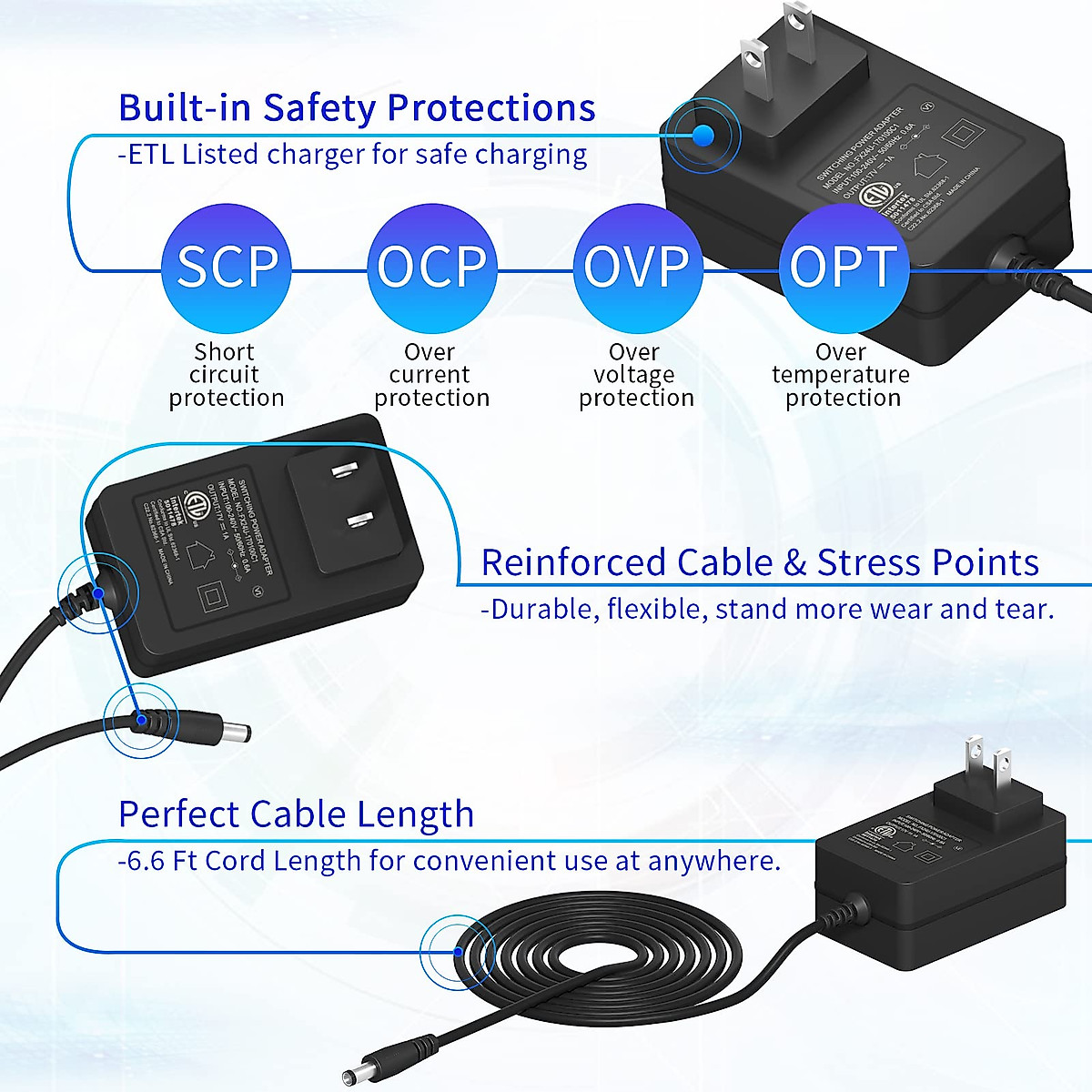 TPLTECH 17V AC/DC Power Charger for Bose Soundlink 3 2 1 Bluetooth Wireless Speaker III/II/I，369946-1300/357551-1300/330001/357550 Bose Soundlink Speaker Charger with 6.6 Ft Charging Cable