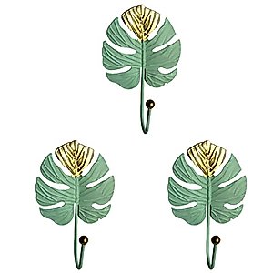 Alipis 3pcs Gift Clothing Rack Bags Hanging Robe Bathroom Cast Metal Leaf Holder Mounted for Multifunctional Hanger Monstera Car Rustic Home Coat Hooks Key Hat Shaped Iron Cloth Towel