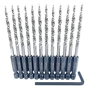FTG USA Tapered Countersink Drill Bit Set 12 Pc (#6) 9/64" Countersink Bit Same Size Bit Replacement Only, Countersink Replacement Drill Bit with Improved Connection Drill-Hex Shank Without a Pin