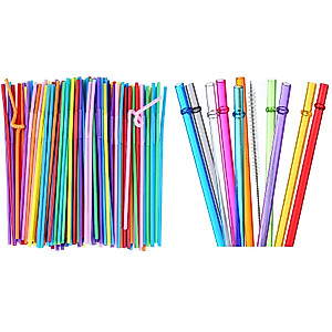 ALINK 200 Colorful Flexible Straws + 10 Tritan Reusable Straws with Cleaning Brush
