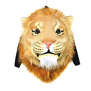 LANFIRE Domineering backpack stuffed tiger head 3D simulation personalised shoulder Bag Animal head shoulders bag (large, lion)
