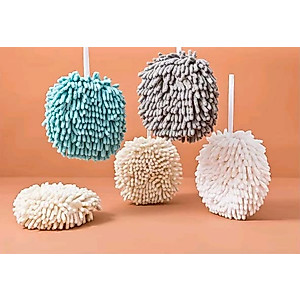 ASEANAO 2 PCS Chenille Hanging Hand Towels Quick Dry Hanging Absorbent Soft Hand Bath Towel, Bathroom Fluffy Microfiber Decorative Towels Ball，Cleaning Cloth for Bathroom Kitchen (Light Blue)