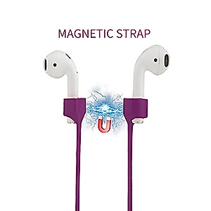 BUISAMG Magnetic Anti-Lost Straps for AirPods, Soft Silicone Sports Lanyard, Neck Rope Cord -(4-Pack) Wireless Headphones Anti-Lost Rope (Wine red / White / Light Purple/ Green)