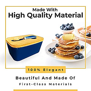 Xabono Butter Dish With Lid Blue Large Butter Dish Preserve the Freshness - Butter Storage Bamboo Lid Butter Dish with Knife - Bamboo Butter Dish Attractive Ceramic Butter dish with lid and Knife