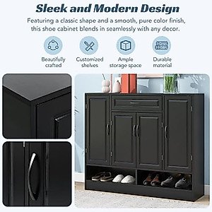 FridayParts Sleek and Modern Cabinet with Adjustable Shelves, Minimalist Shoe Storage Organizer with Sturdy Top Surface, Space-Saving Design Side Board for Various Sizes of Items, Black