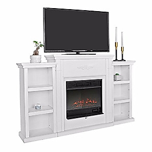 Barton Mantel TV Stand with Electric Insert Fireplace Heater Firebox with Log Hearth, Remote Control, 1500W Off-White