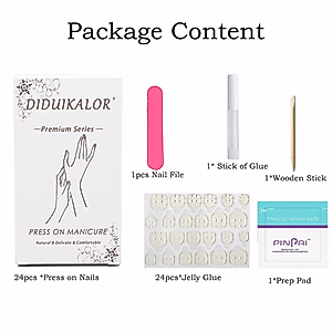 Pink Press on Nails Square, Short Fake Nails with Glitter Pattern,Glue on nails for Women Girls DIY Nail Manicure, Includes Prep Pad, Mini File, Cuticle Stick, Glue, Jelly Glue and 24 False Nails