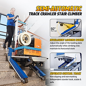 XSTO CT420C Powered Heavy Duty Track Stair Climbing Hand Truck, 926 lbs Load Capacity, Electric Semi-Automatic Stair Climber Cart for Material Handling